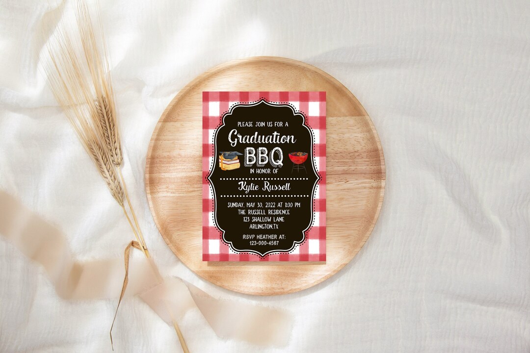 BBQ Graduation Party Invitation Red & Black, Graduation BBQ Invitation ...