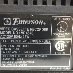 EMERSON Video Cassette Recorder Model NO.: VR4546 w/t Original | Etsy