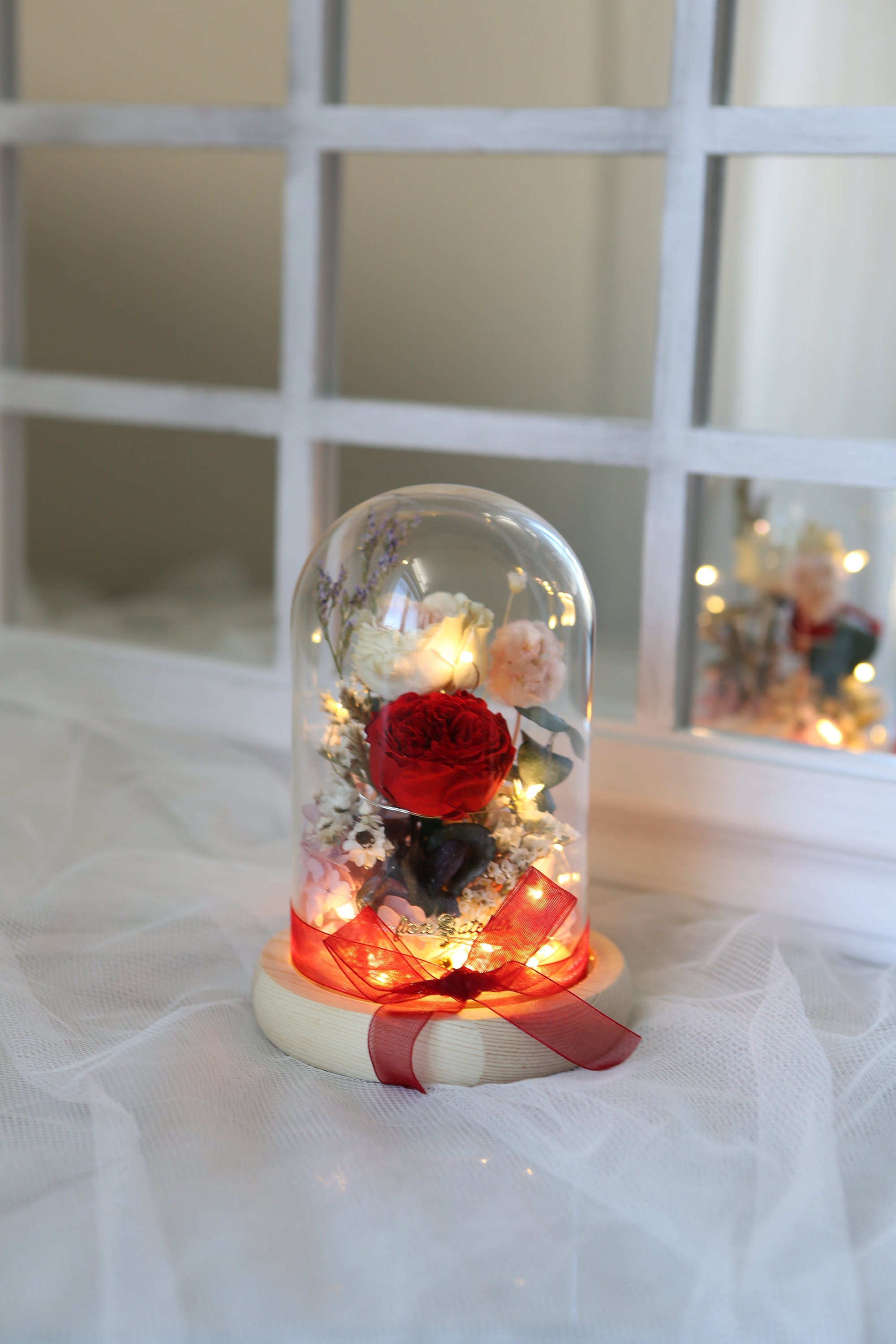 Preserved Red Rose With LED Glass Dome 02 - Etsy