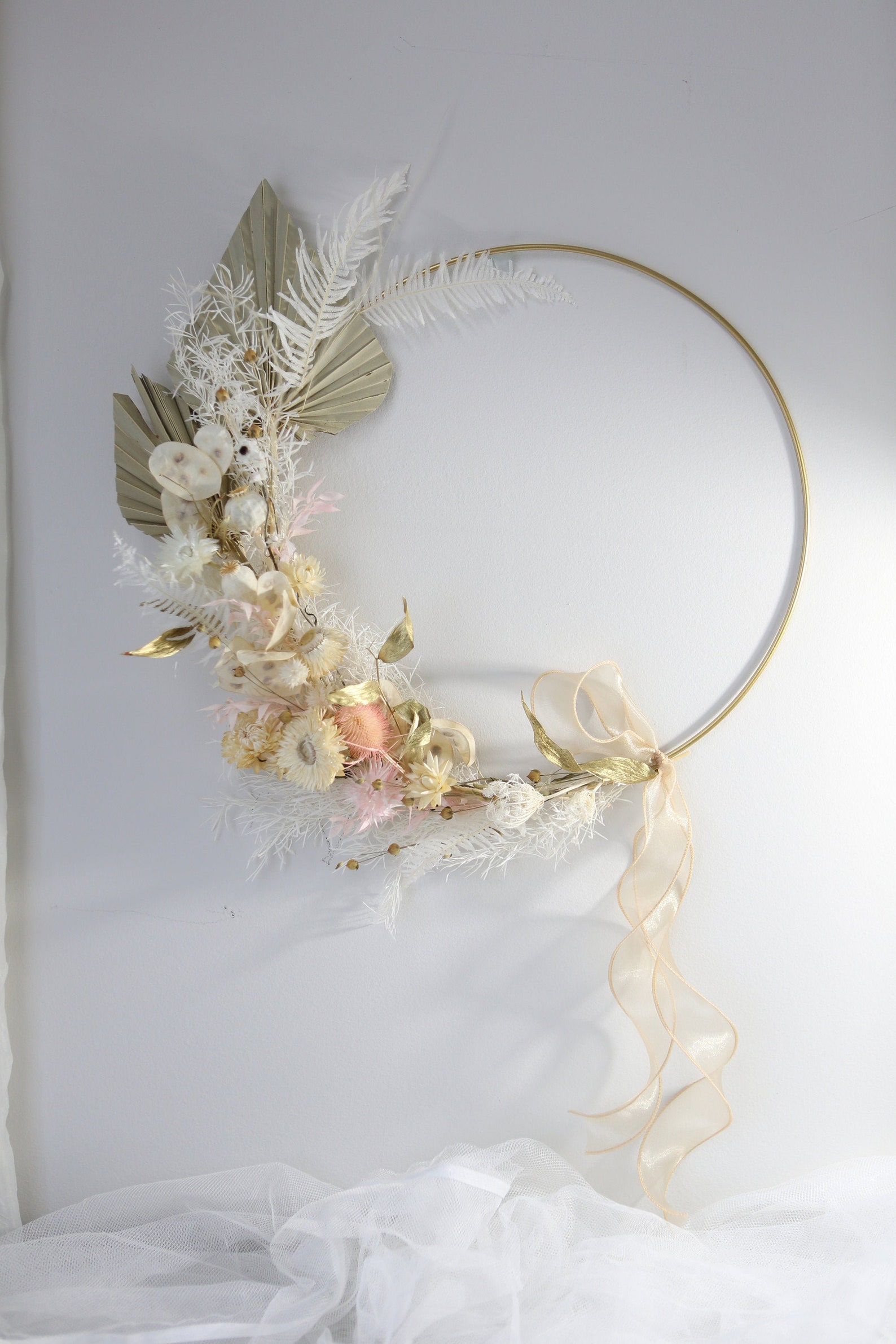 Gold Circle Wreath With Preserved & Dried Flowers /home Décor, Wedding ...