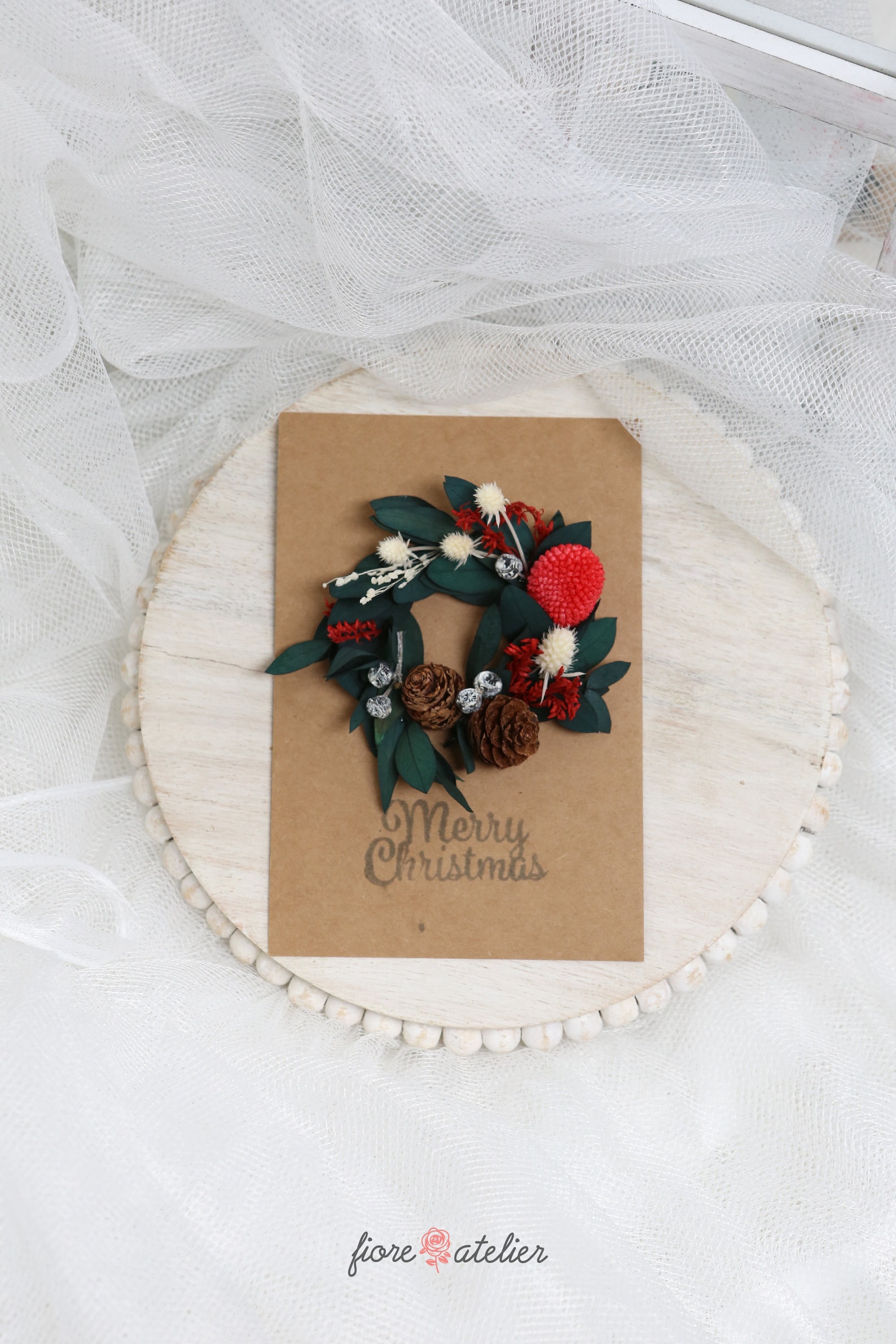 Handmade Christmas Card / Preserved Flowers and Dried Flowers / Holiday ...