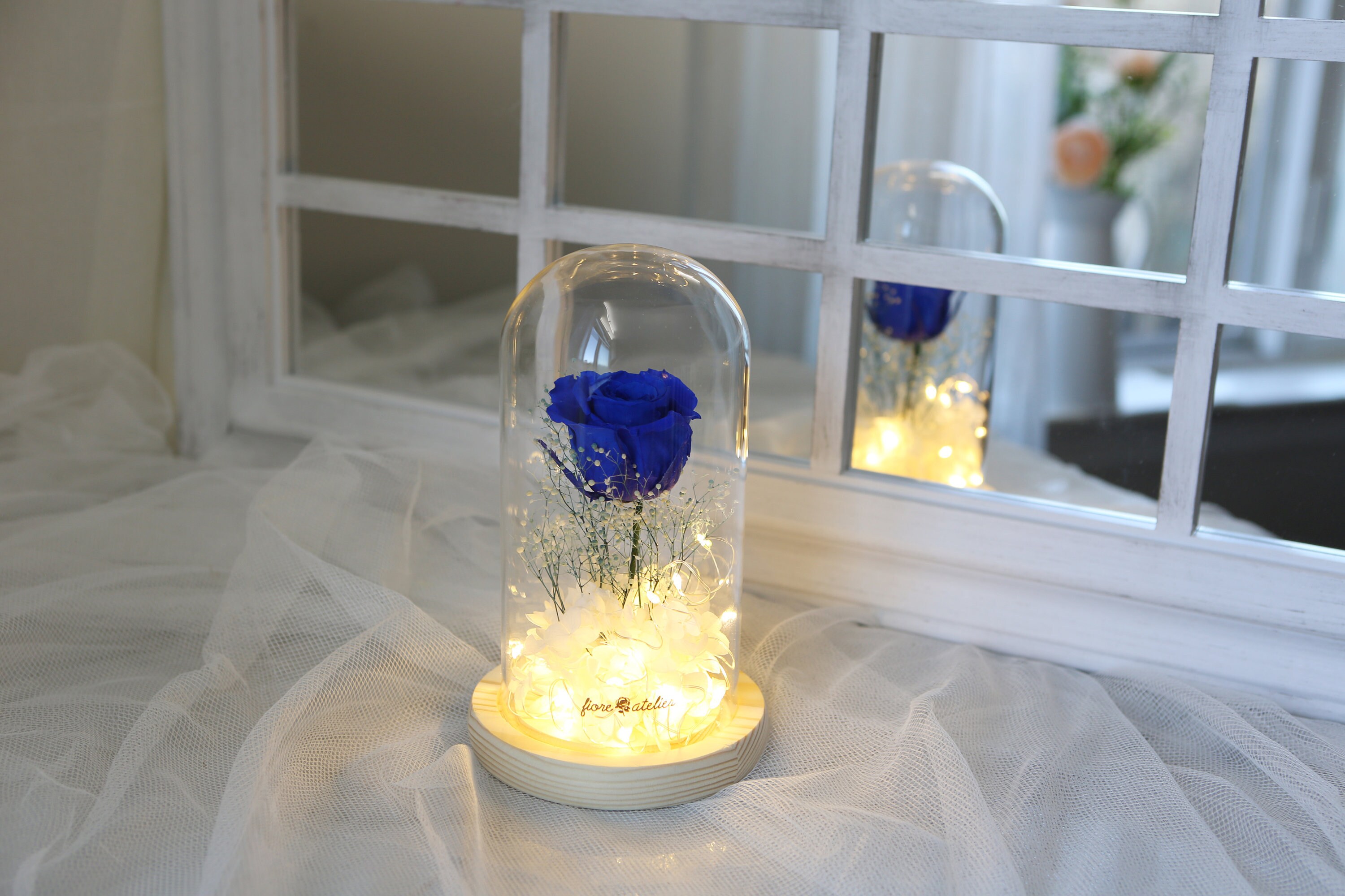 Fioreatelier Blue Rose | Preserved Flower Glass Dome With LED | Gift ...