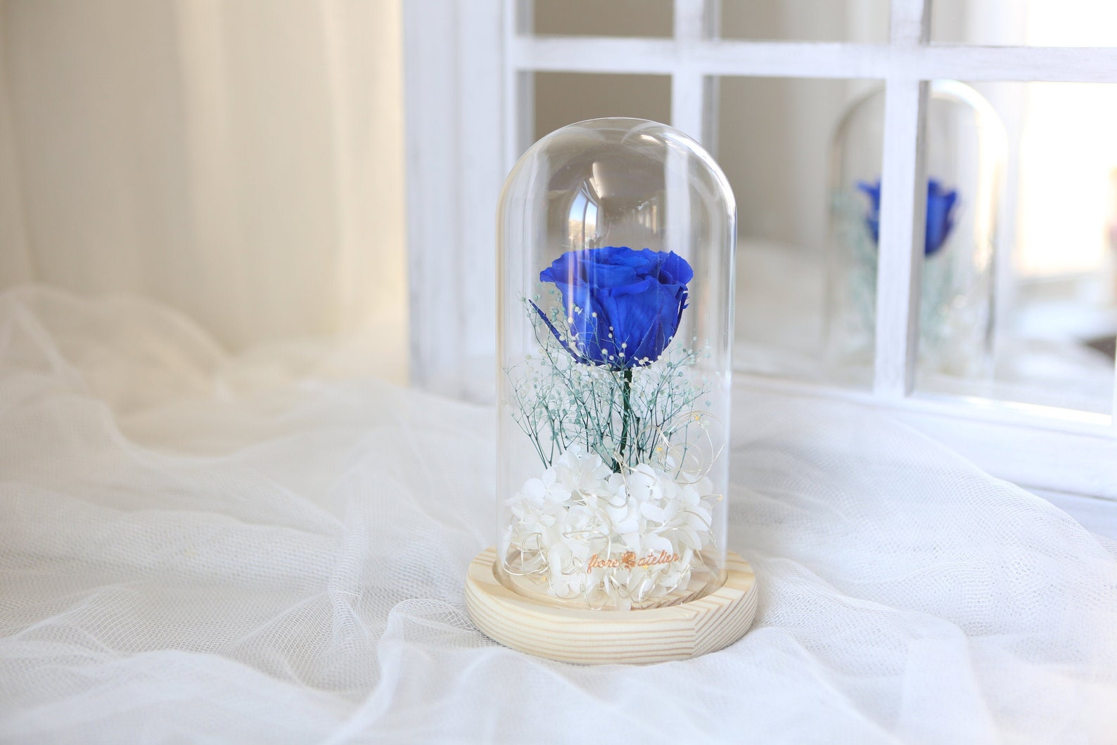 Fioreatelier Blue Rose | Preserved Flower Glass Dome With LED | Gift ...