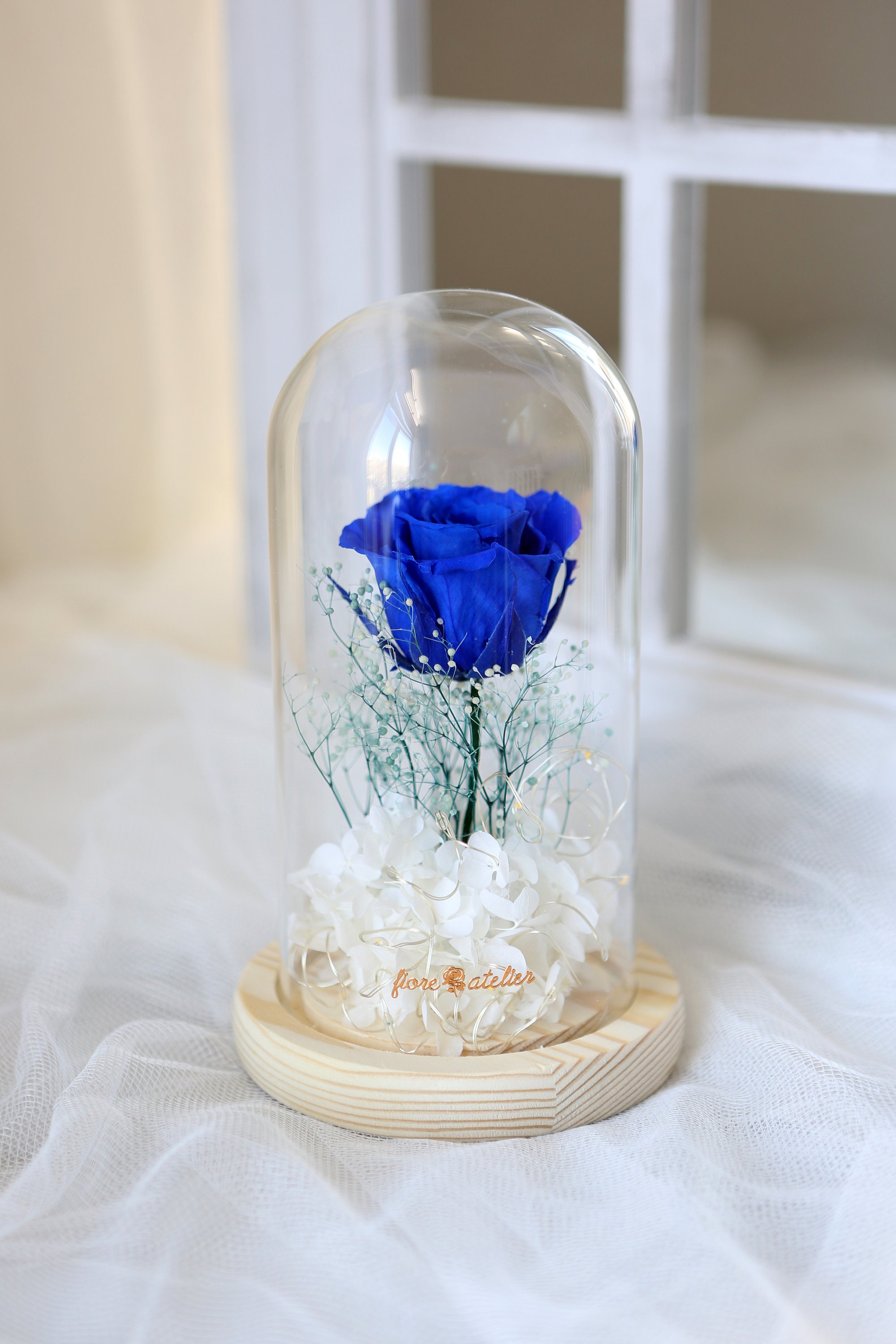 Fioreatelier Blue Rose | Preserved Flower Glass Dome With LED | Gift ...