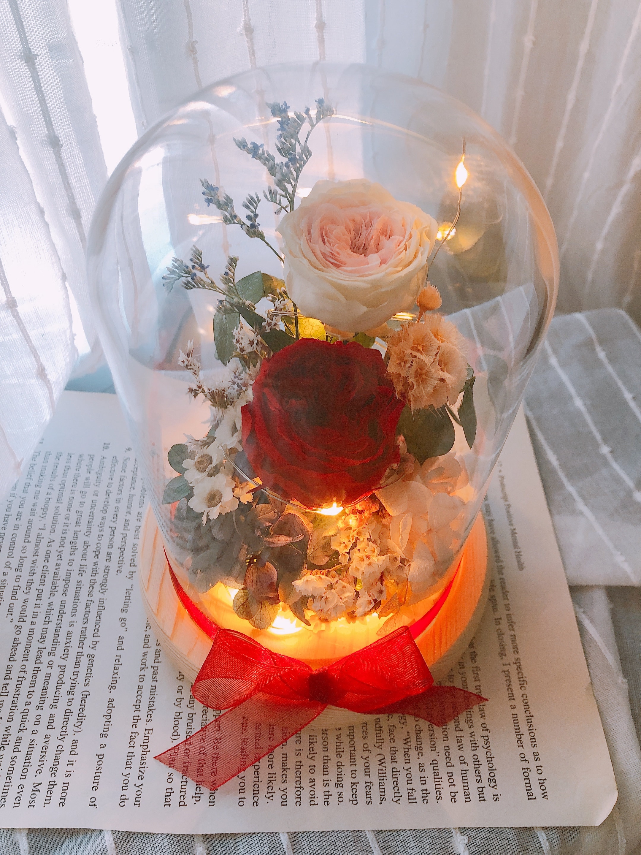Preserved Red Rose With LED Glass Dome 02 - Etsy