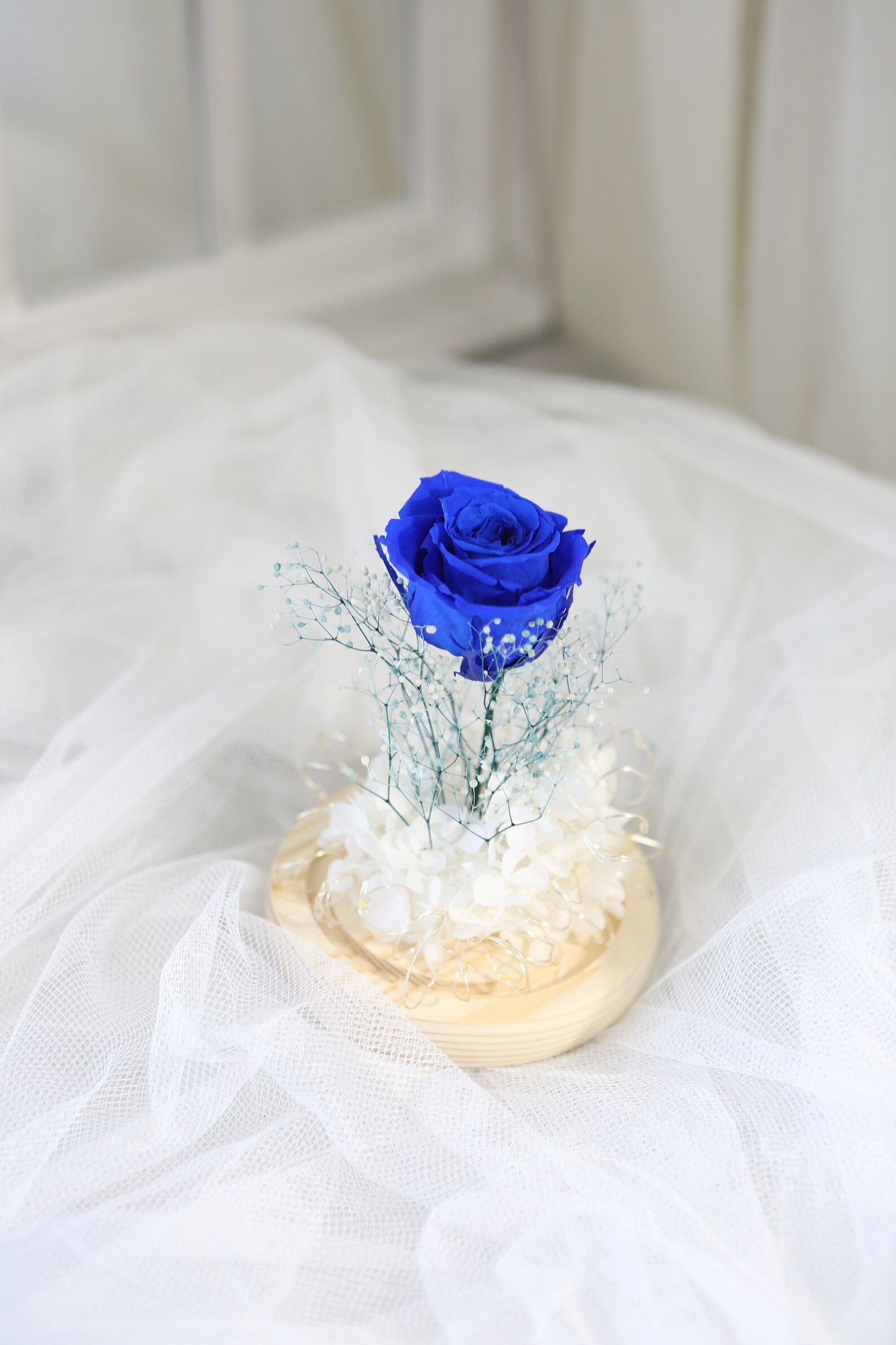 Fioreatelier Blue Rose | Preserved Flower Glass Dome With LED | Gift ...