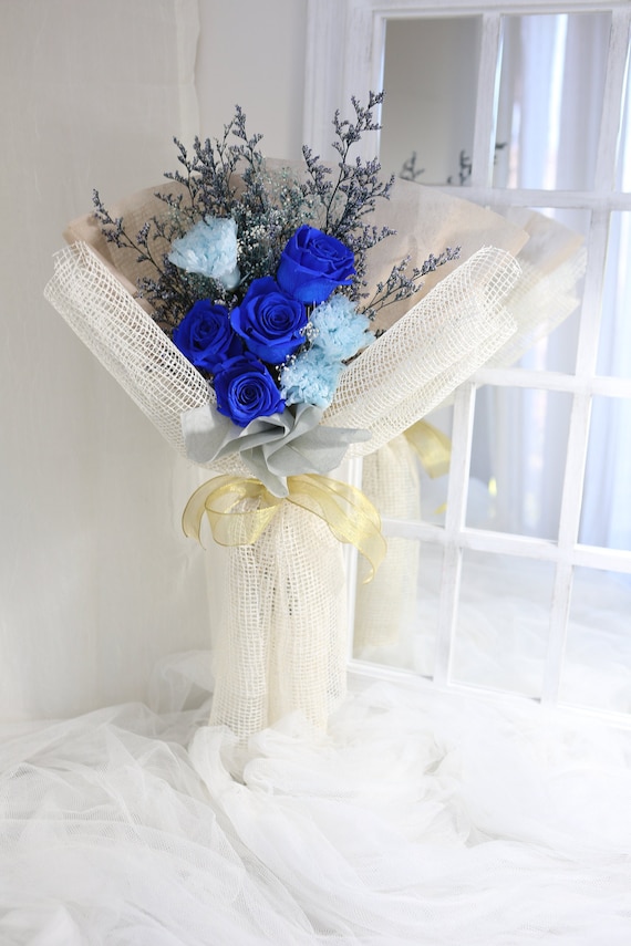 Preserved Blue Flower Bouquets for Loved Ones Eternal Blue - Etsy