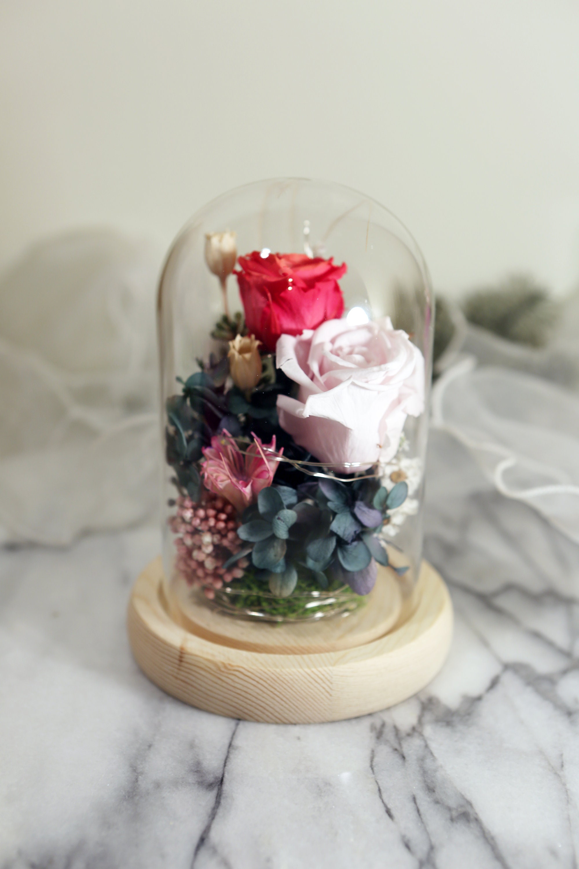 Preserved Flower Glass Dome With Led Preserved Rose Glass - Etsy