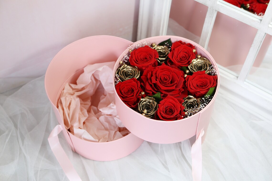 Red Gold Floral Eternal Rose Gift Box Love Mother's - Etsy