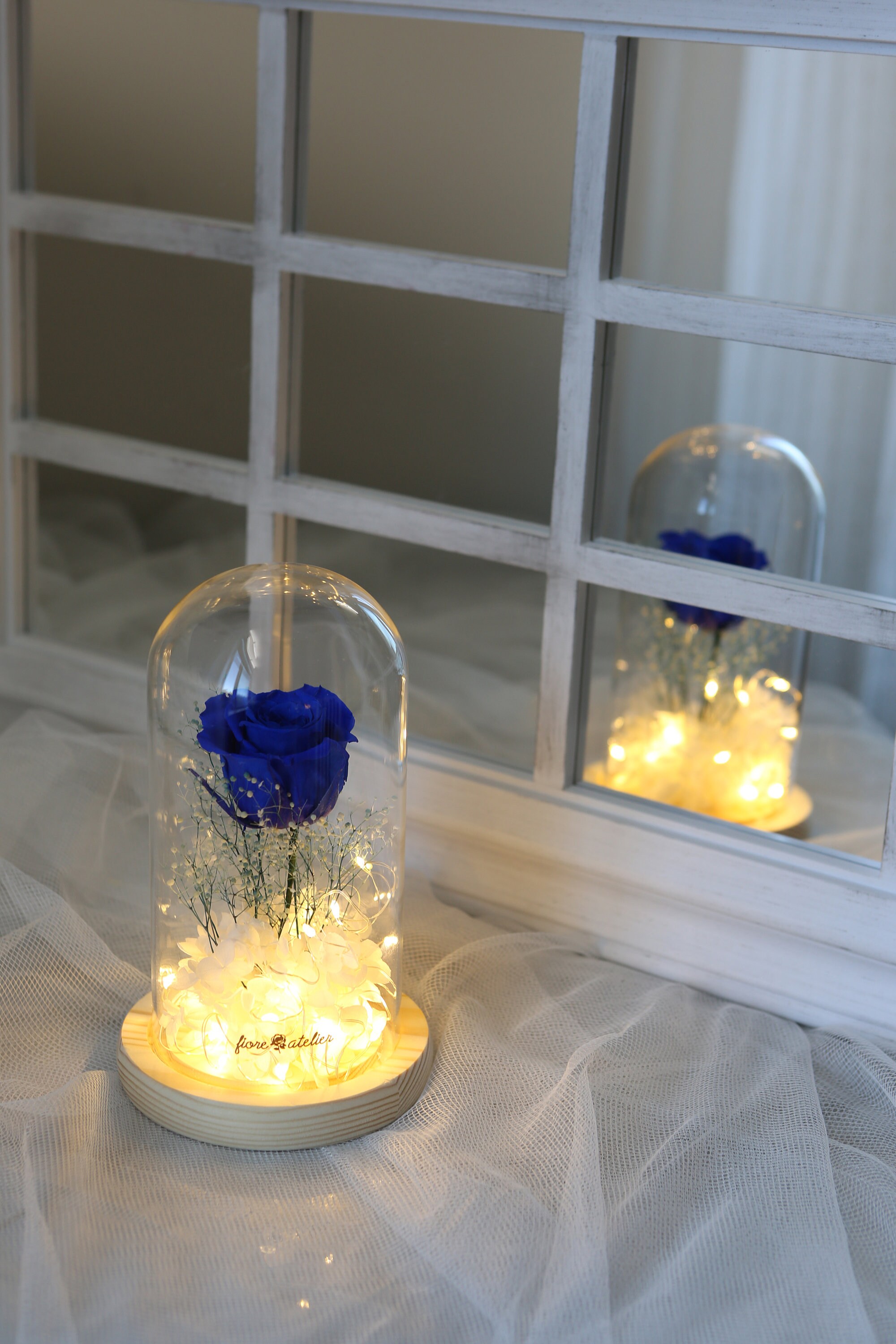 Fioreatelier Blue Rose | Preserved Flower Glass Dome With LED | Gift ...