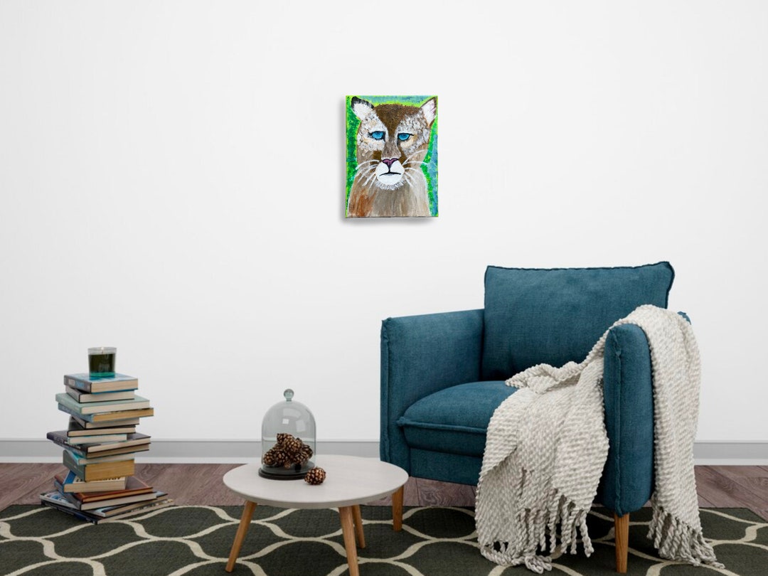 Cat Feline Painting Mountain Lion Wall Art Original Painting Cat Lover ...