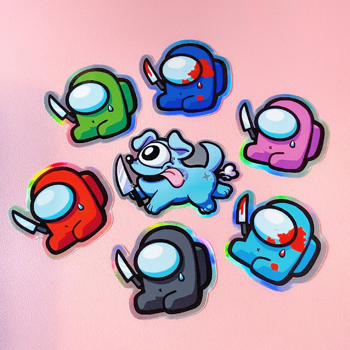 Among Us Pink Mini Crewmate Holographic Sticker Etsy