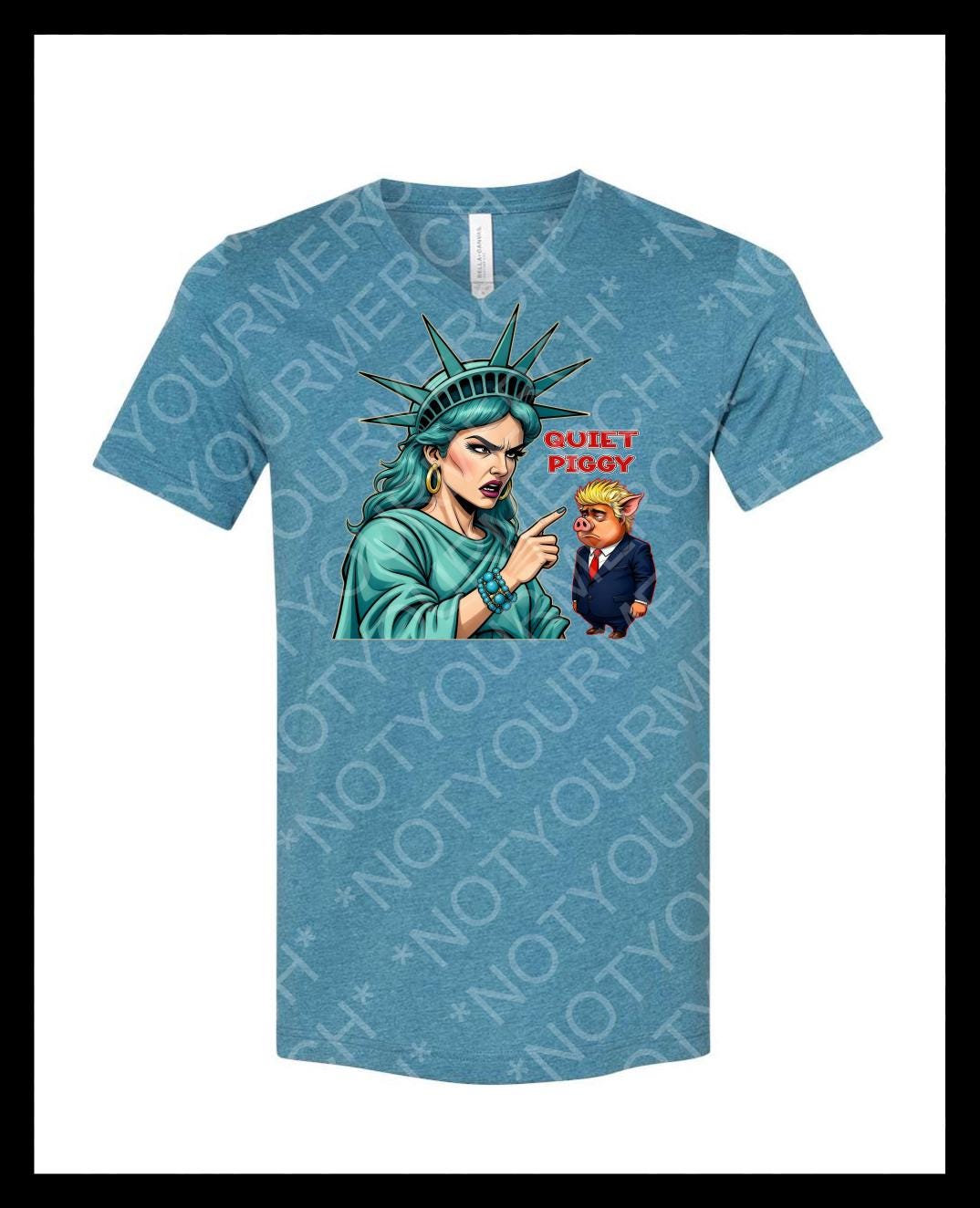Quiet Piggy Liberty Edition Graphic T-shirt - Unisex Gray Tee With Bold ...