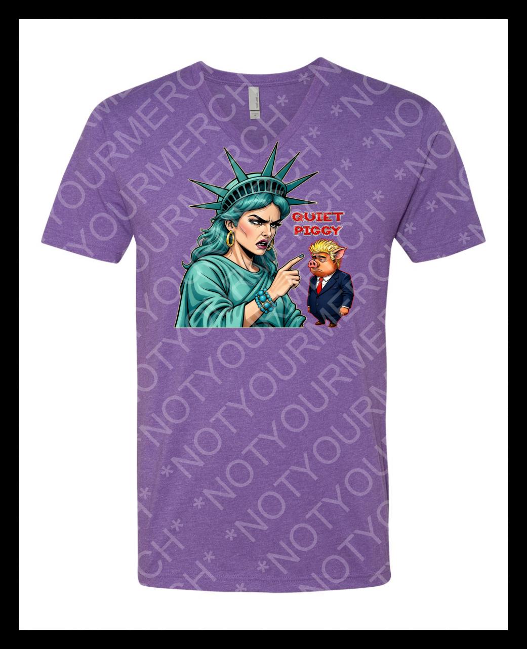 Quiet Piggy Liberty Edition Graphic T-shirt - Unisex Gray Tee With Bold ...