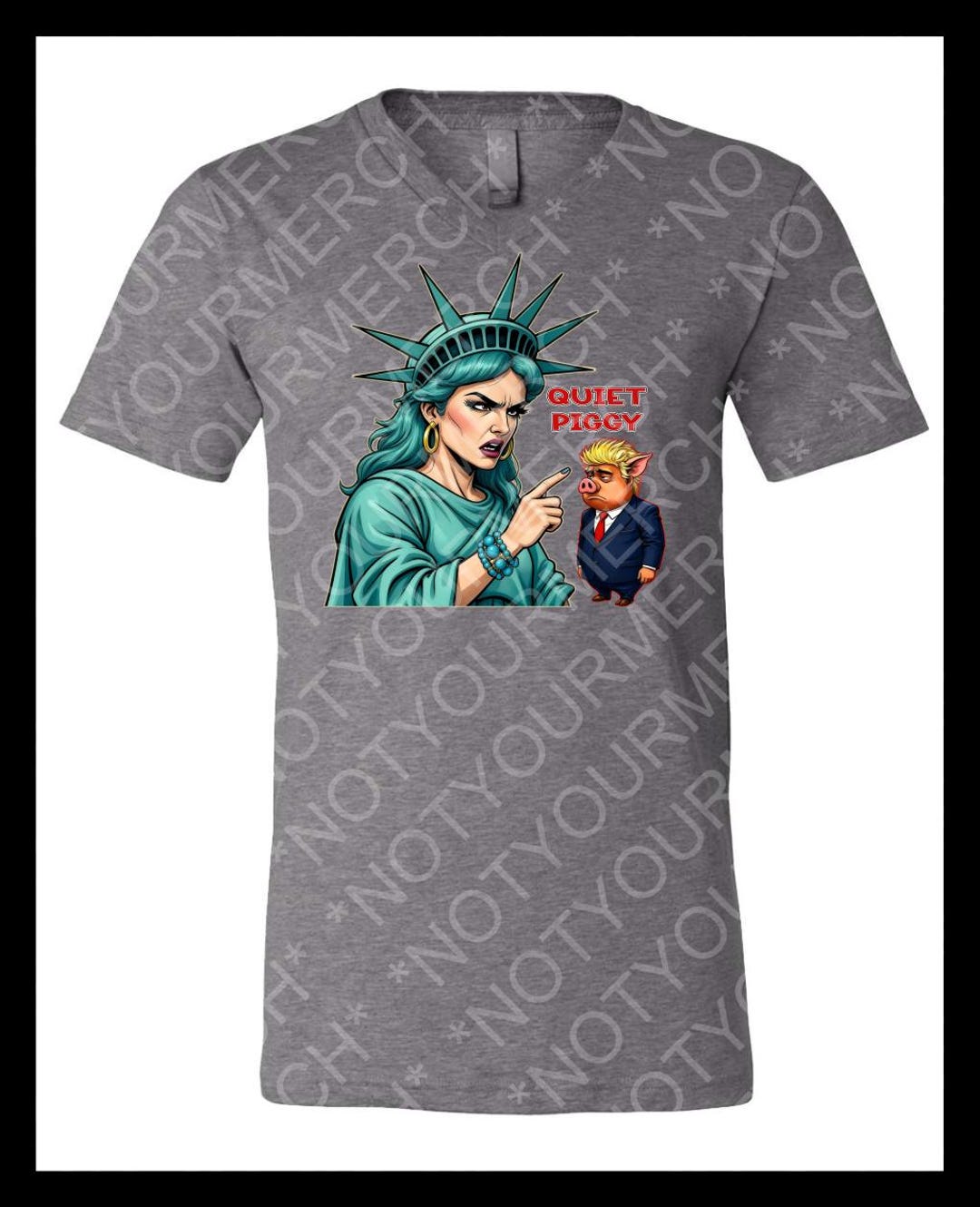 Quiet Piggy Liberty Edition Graphic T-shirt - Unisex Gray Tee With Bold ...