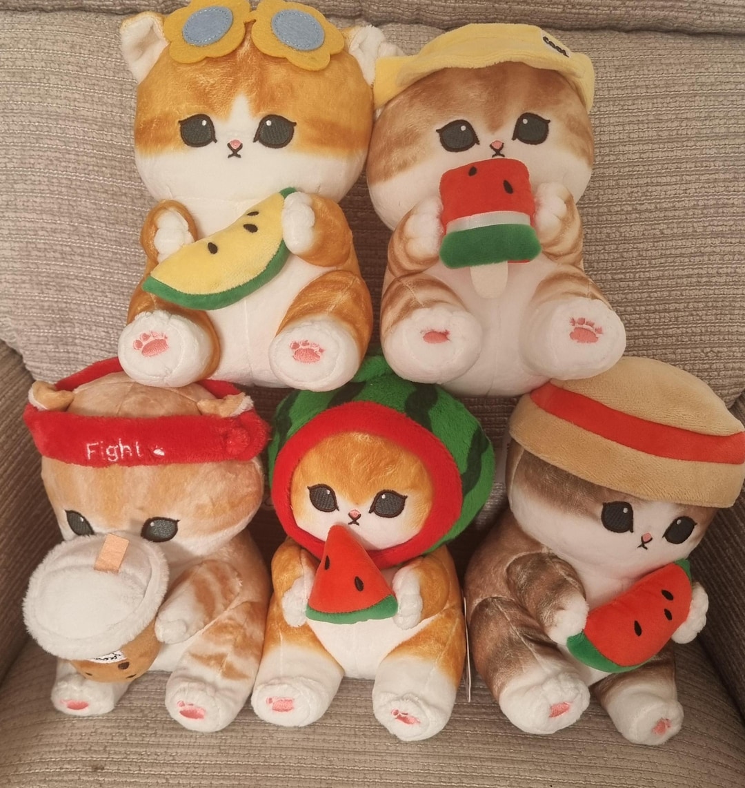 Collectable Mofusand Cat Plushie Soft Toy Watermelon Series and Boba (9 ...