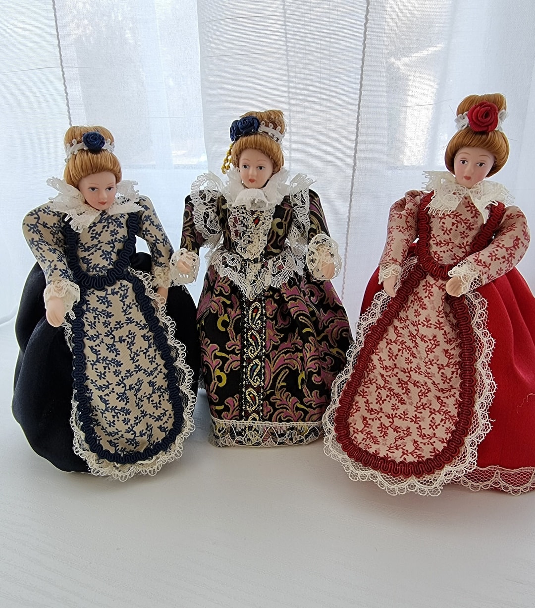 Dolls House Miniature Tudor Porcelain Dolls. Lady Jane, Jo & Josephine ...