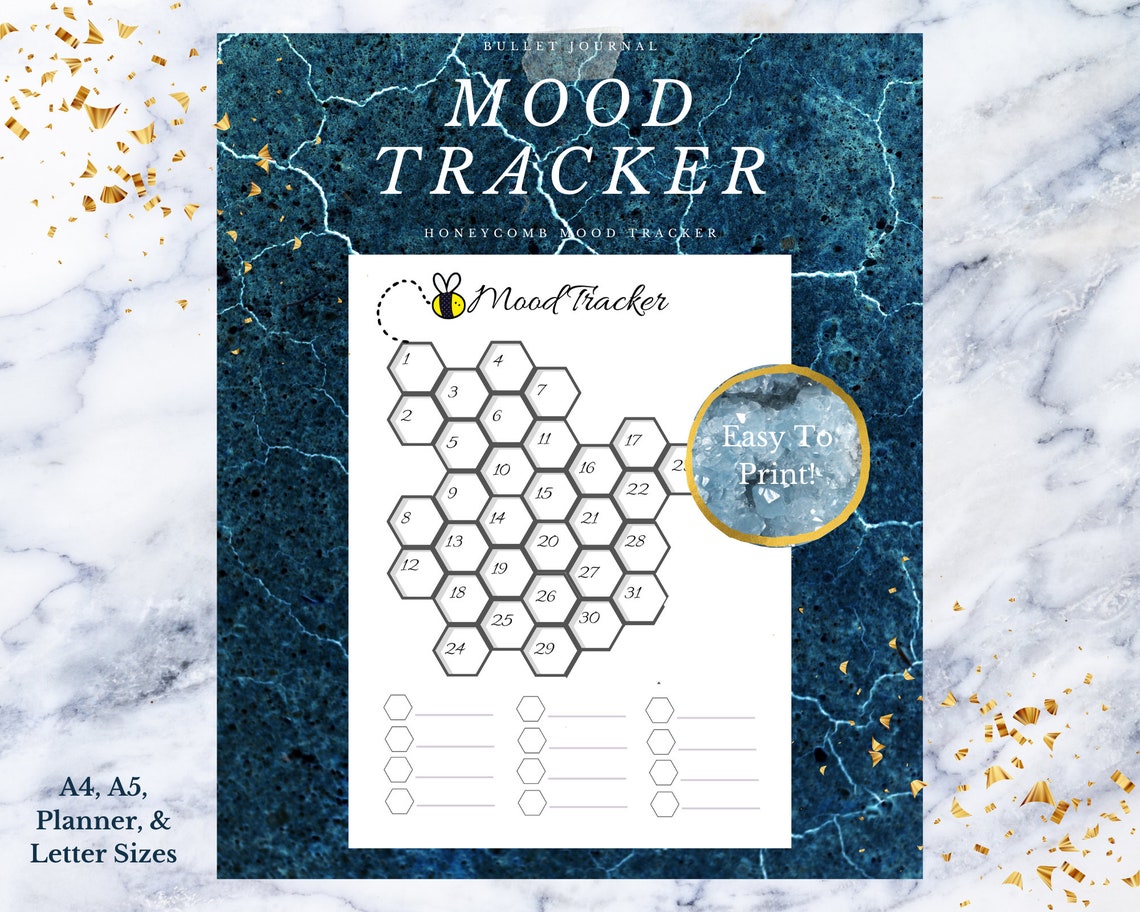 Monthly Honeycomb Bee Mood Tracker Printable, Bullet Journal, Planner ...
