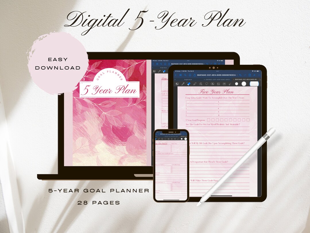 Digital 5 Year Plan | 5 Year Goal Planner | Downloadable Goodnotes ...