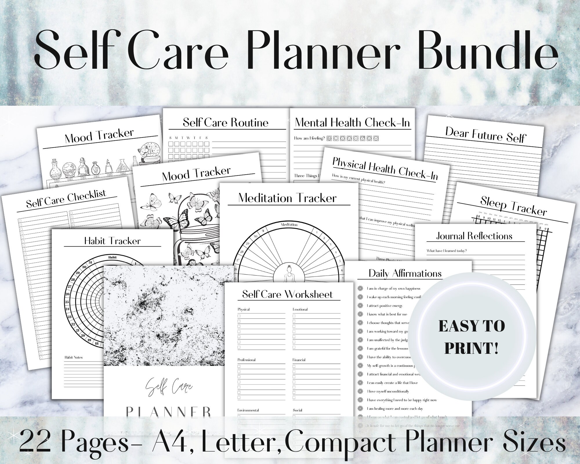 Self Care Planner Printable Mental Health Journal Gratitude Journal ...