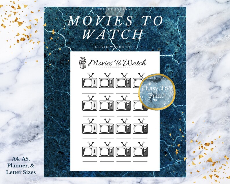 Movies to Watch List Printable Tracker, Movie Log, Movie Check List A4 ...