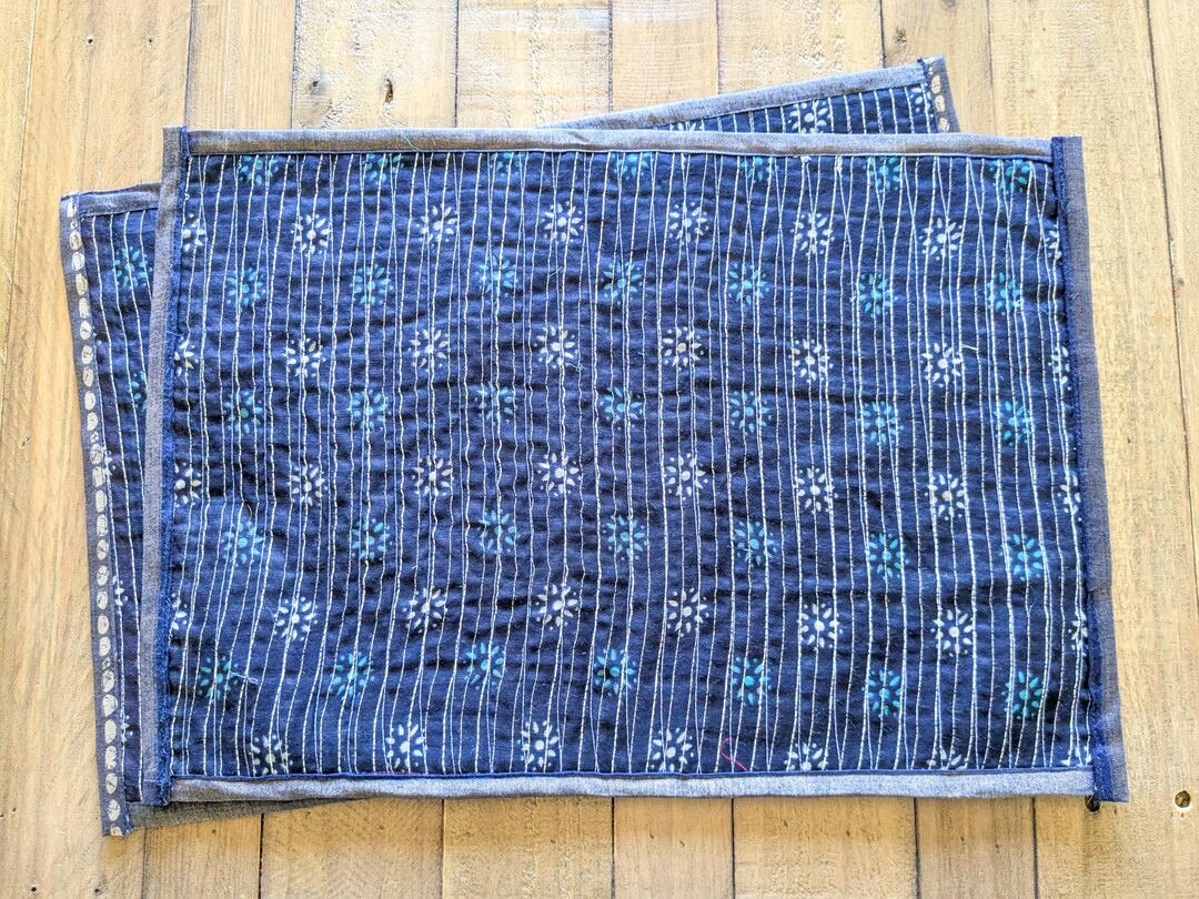 Quilted Sari Placemats (set of 2): Handmade Blue Dining Mats - Etsy