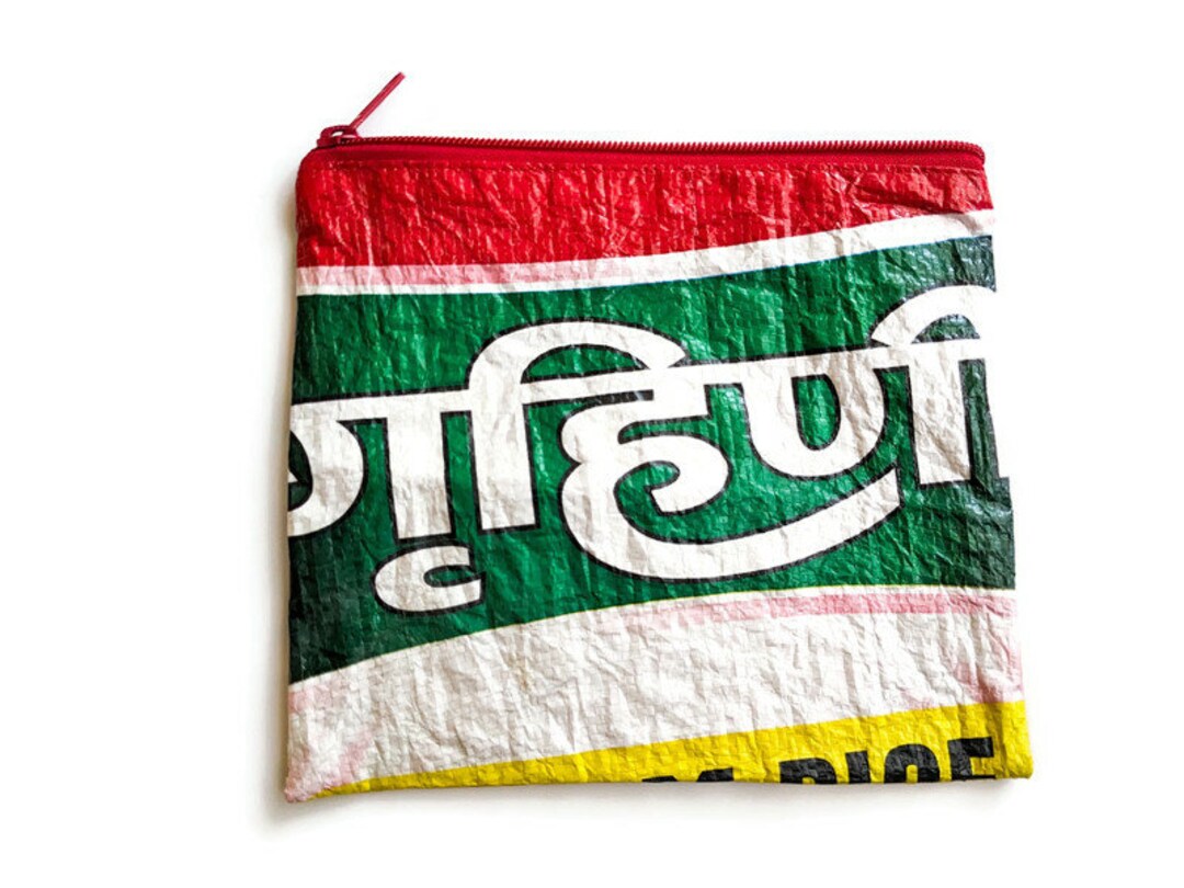 Handmade Recycled Nepali Zipper Pouch, Upcycled Rice Sack Fair Trade ...