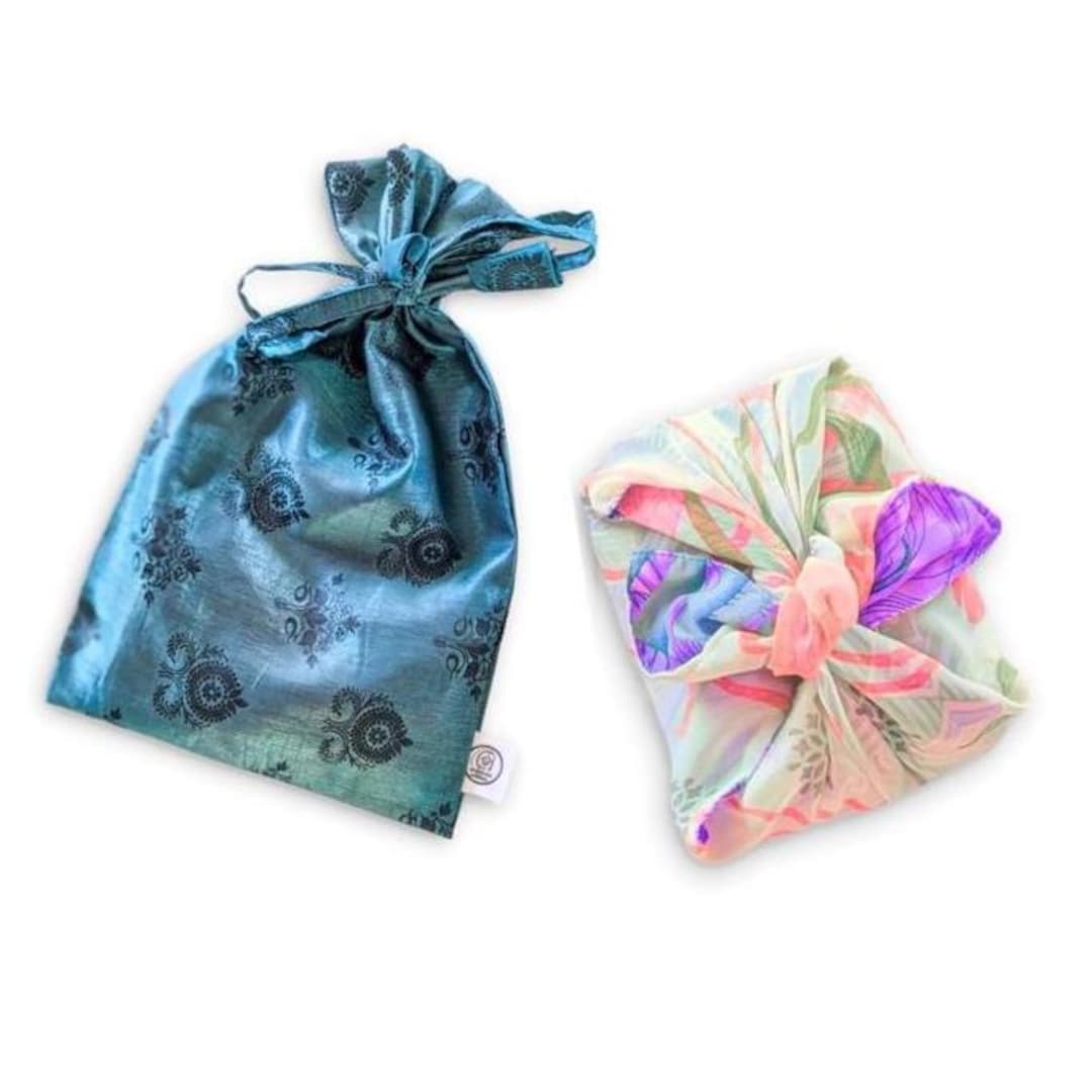 Upcycled Sari Gift Wrap Bundle: Reusable Furoshiki Cloth Bag Set - Etsy