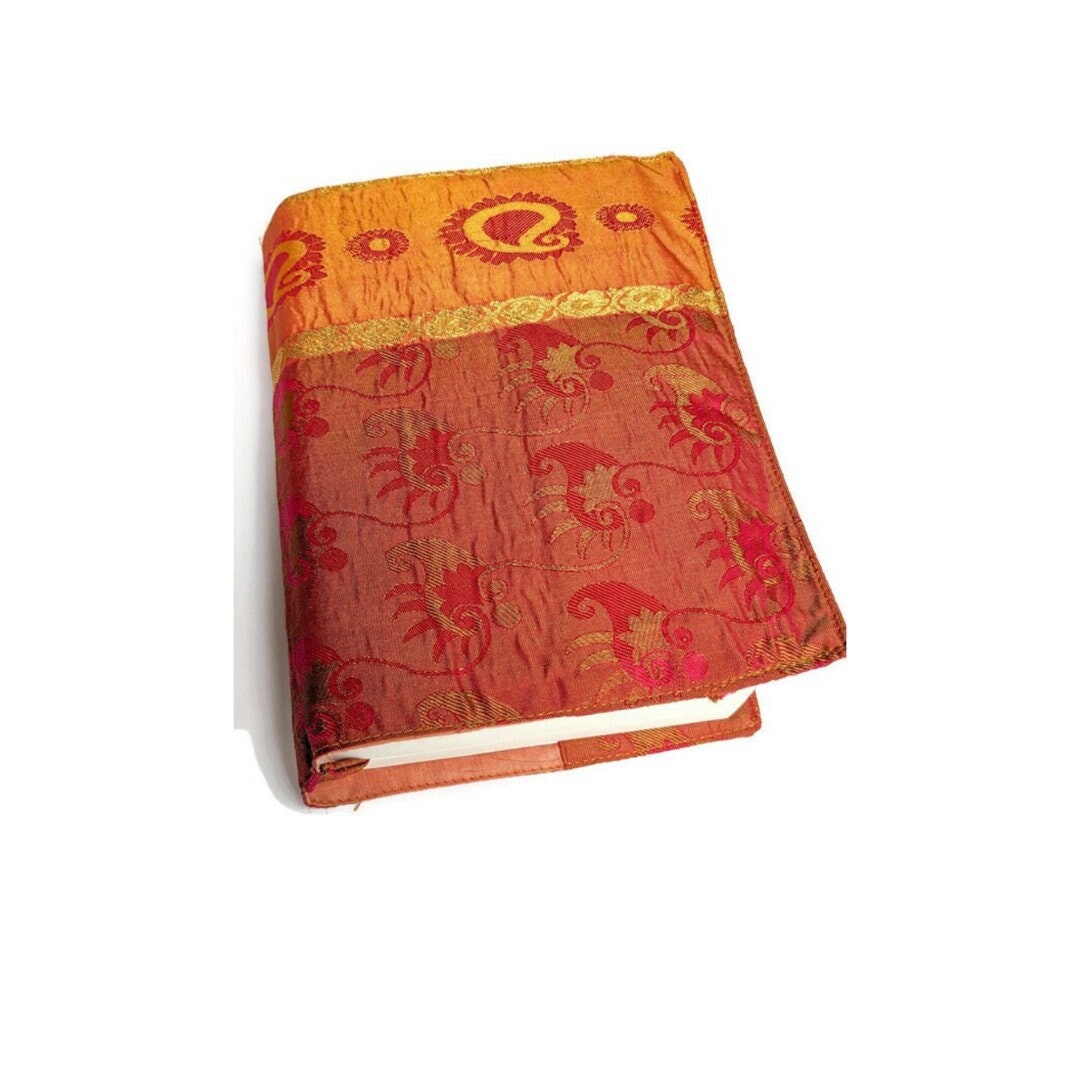 Handmade Sari Book Covers, Unique Upcycled Red Orange Book Sleeves Made ...