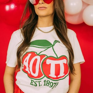 Alpha Omicron Pi Cherry Tee AOII T-shirt Greek T-shirts Sorority Tees ...