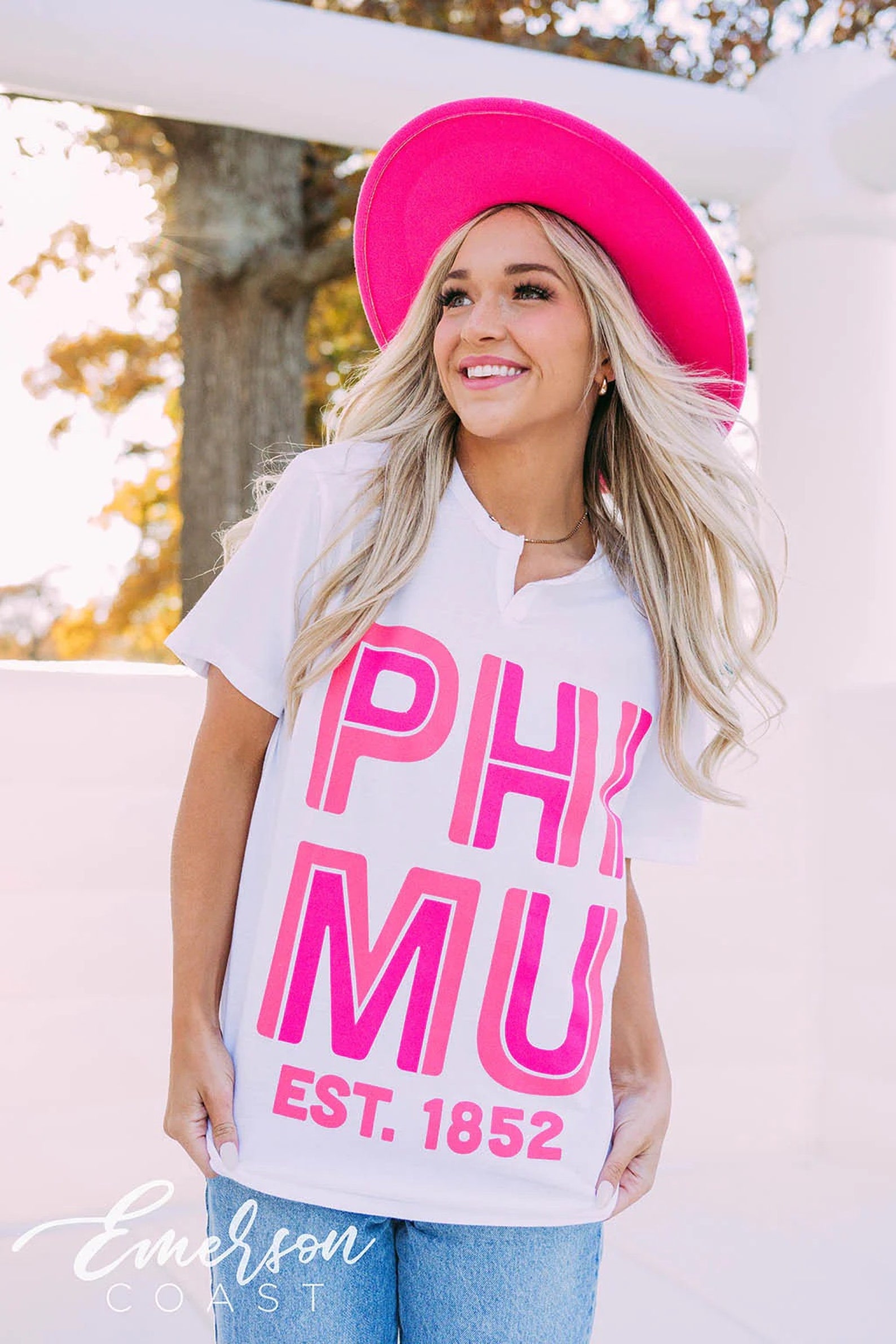 Phi Mu Block Letter Notch Tee | Phi Mu Notch Tee | Phi Mu | Notch Tee | Block Letter Notch Tee ...