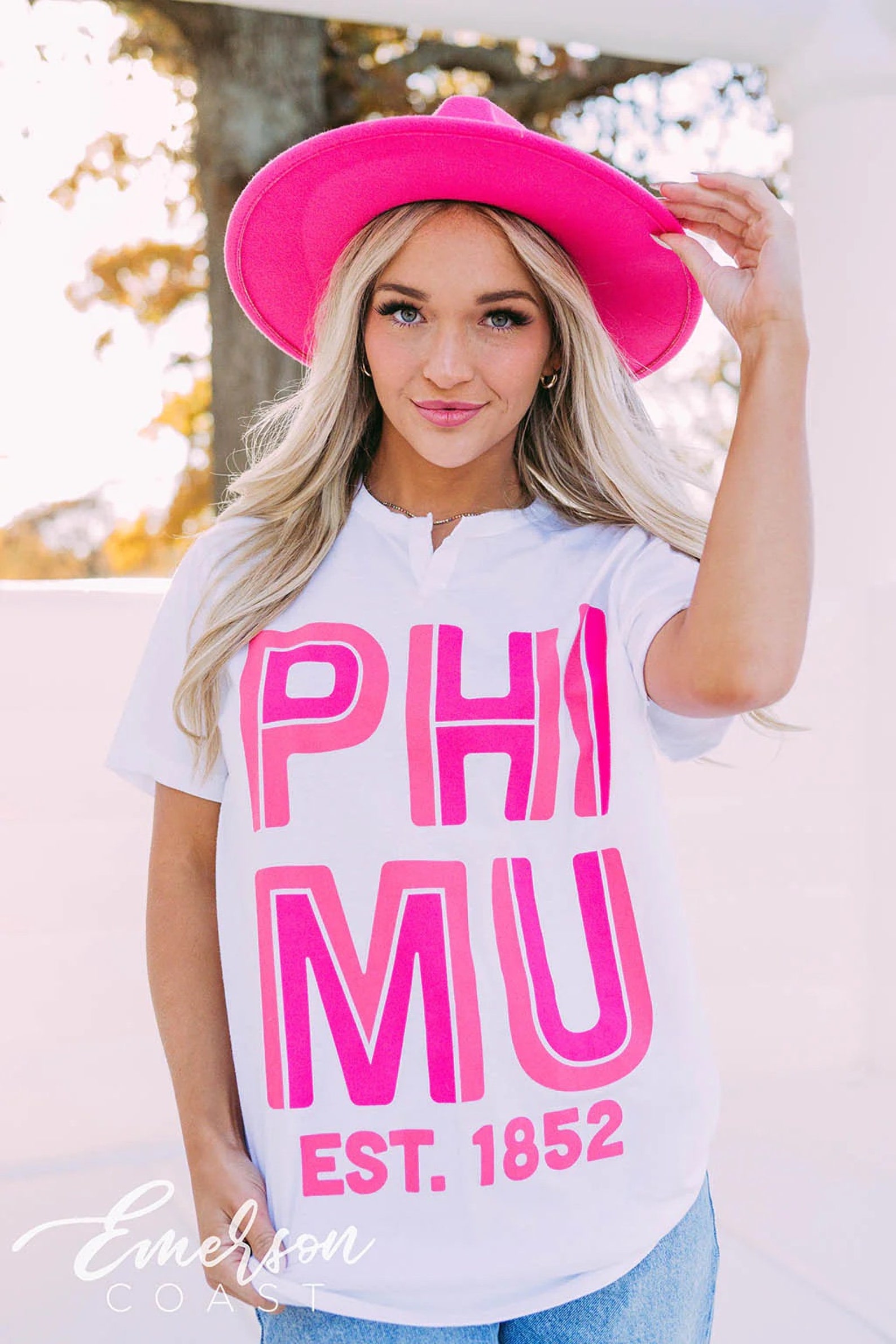 Phi Mu Block Letter Notch Tee | Phi Mu Notch Tee | Phi Mu | Notch Tee | Block Letter Notch Tee ...