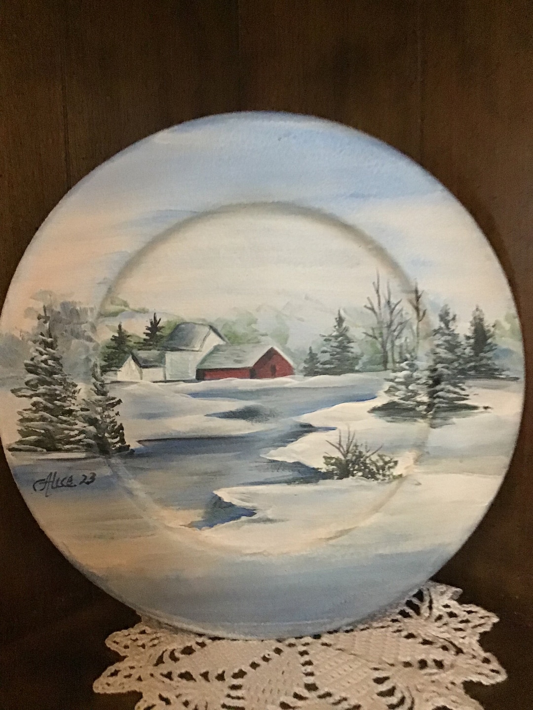 Hand Painted Winter Country Plate - Etsy