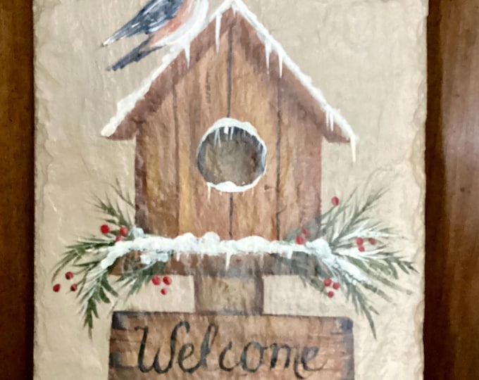 Slate Welcome Sign With a Chickadee - Etsy