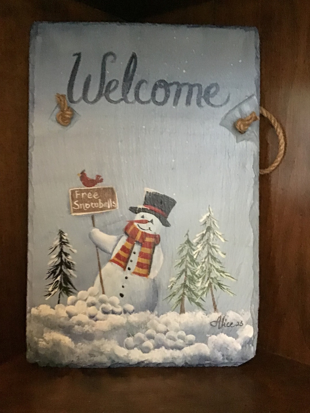 Hand Painted Snowman Welcome Slate - Etsy