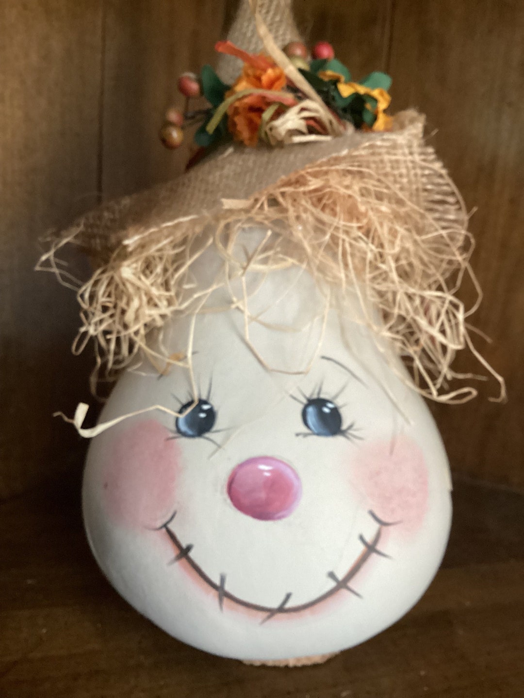 Hand Painted Scarecrow Gourd Luminary - Etsy