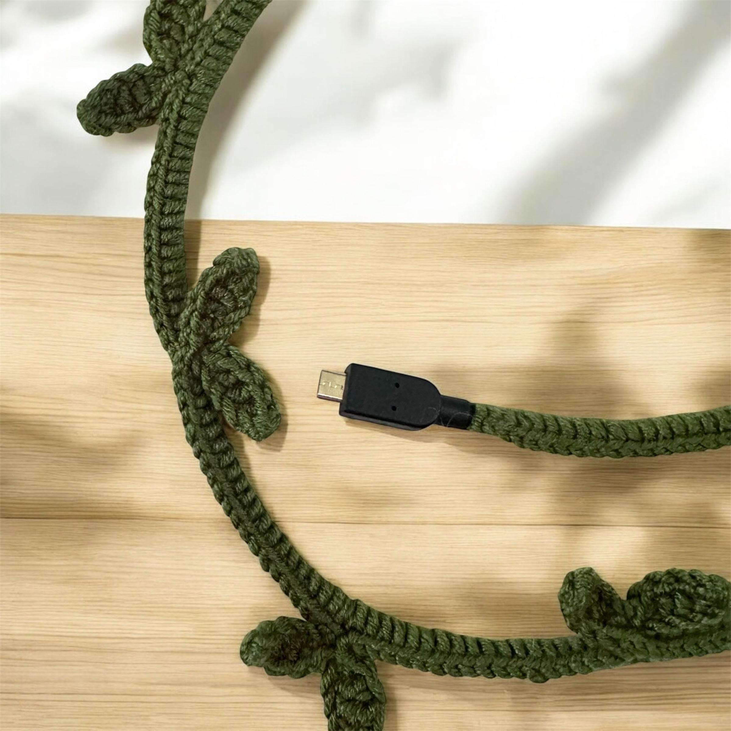 Crochet Sprout Leaf Vine Cable Cover | Handmade Plant Cord Protector - Etsy