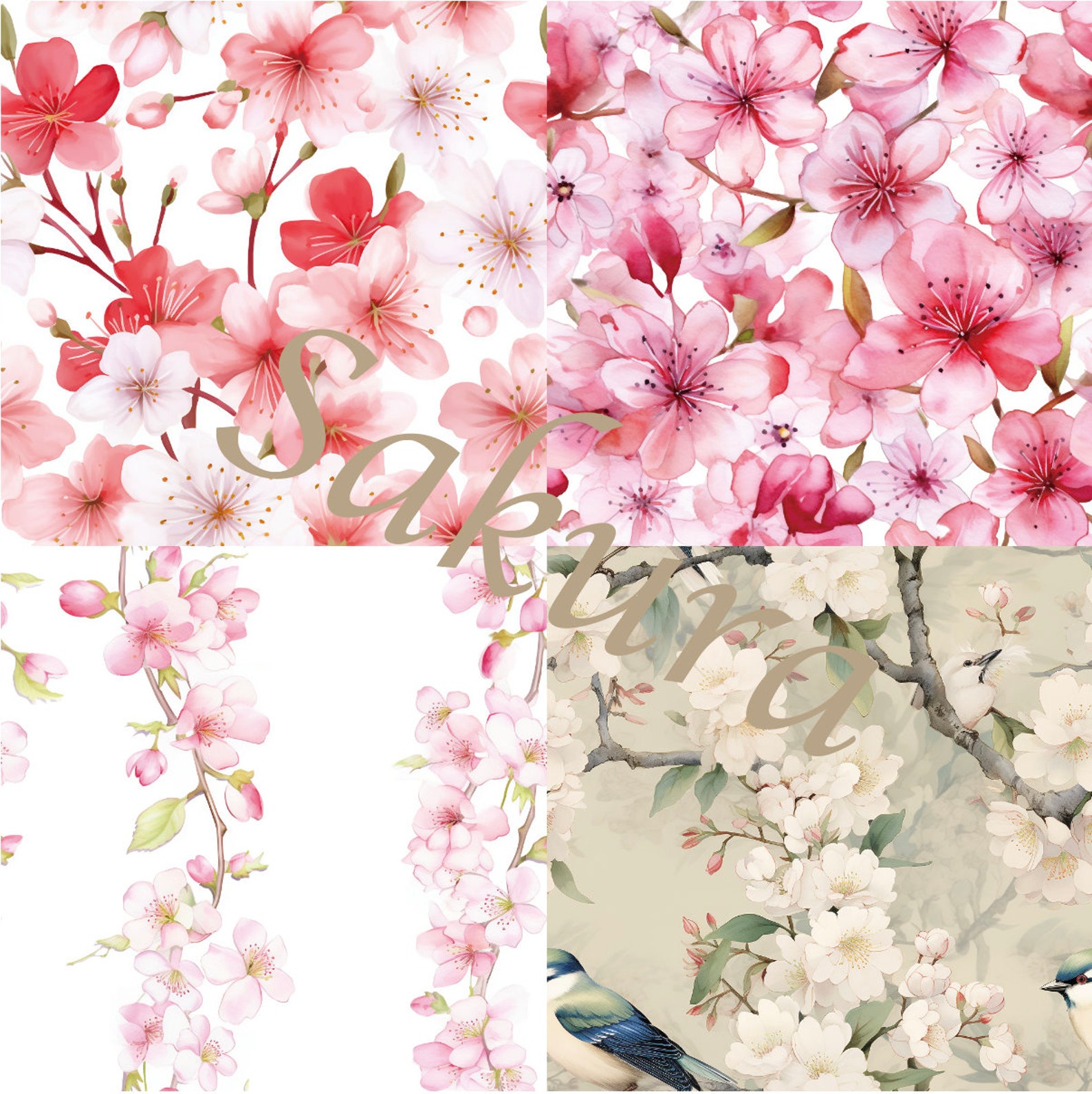 Japanese Flowers SEAMLESS Patterns, Digital Paper, 12 Designs 12x12in ...