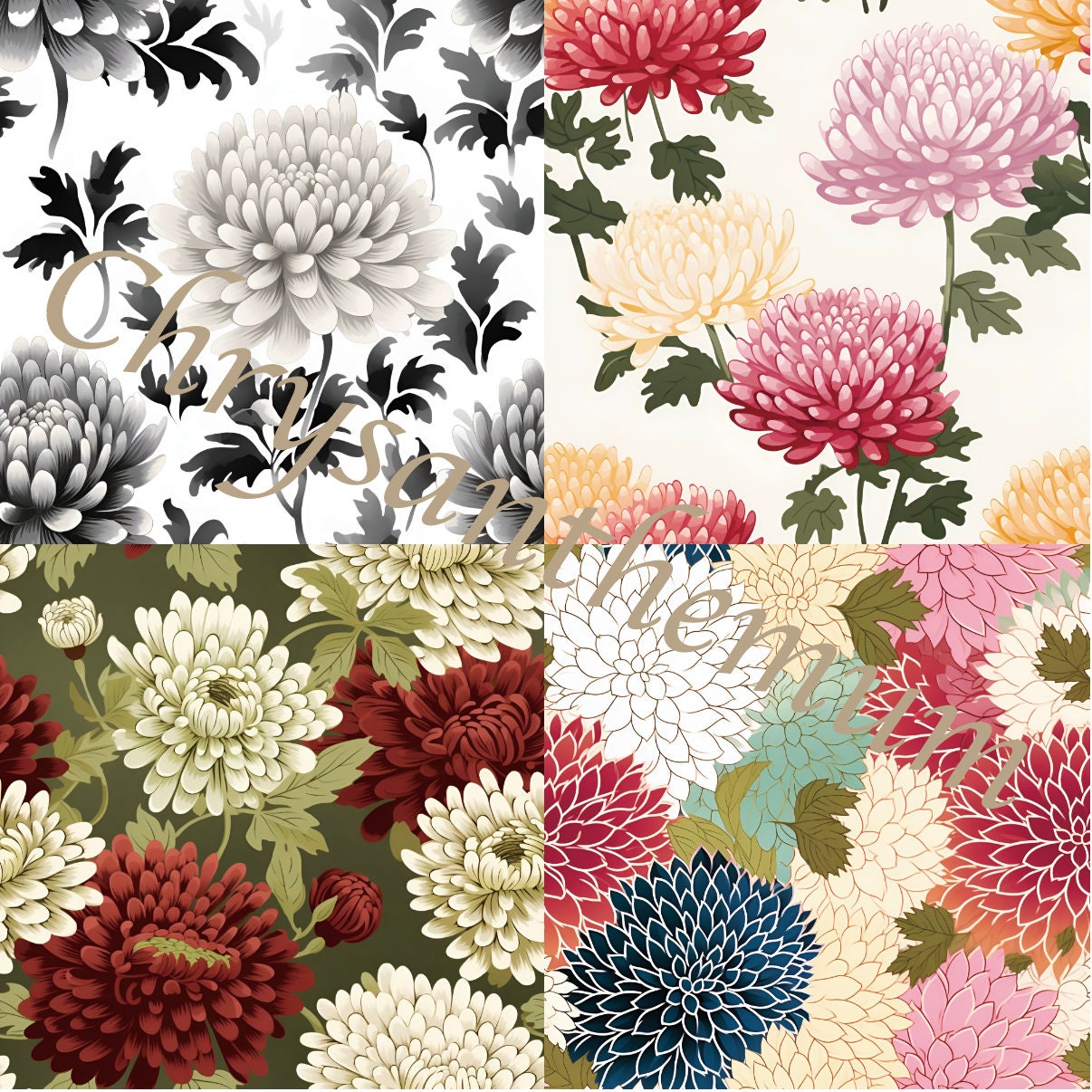 Japanese Flowers SEAMLESS Patterns, Digital Paper, 12 Designs 12x12in ...