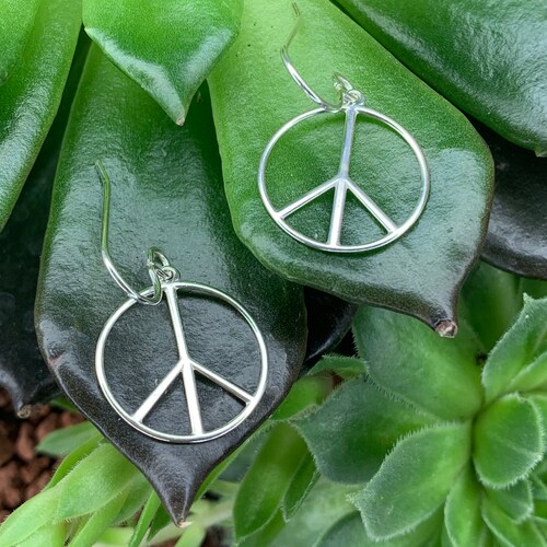 Peace Sign Earrings Large Peace Sign Hoop Sterling Silver - Etsy