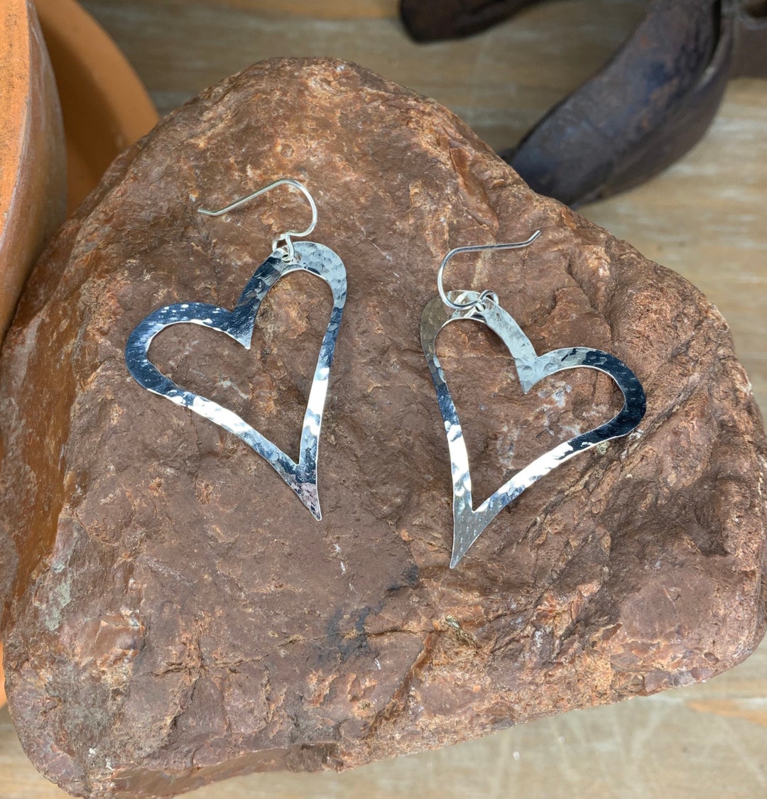 Sterling Silver Open Heart Earrings - Etsy