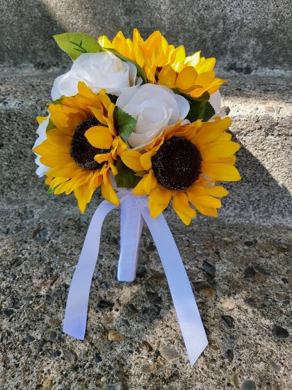 Beautiful Sunflower and White Rose Bouquet With a - Etsy