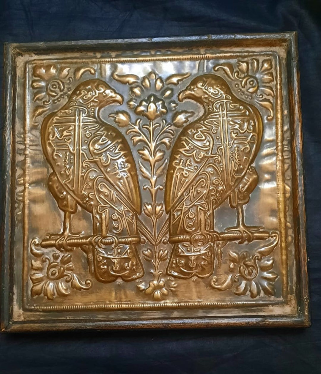Vintage Brass Rare Ottoman Islamic Falcon Plaque Artwork Arabic Script ...