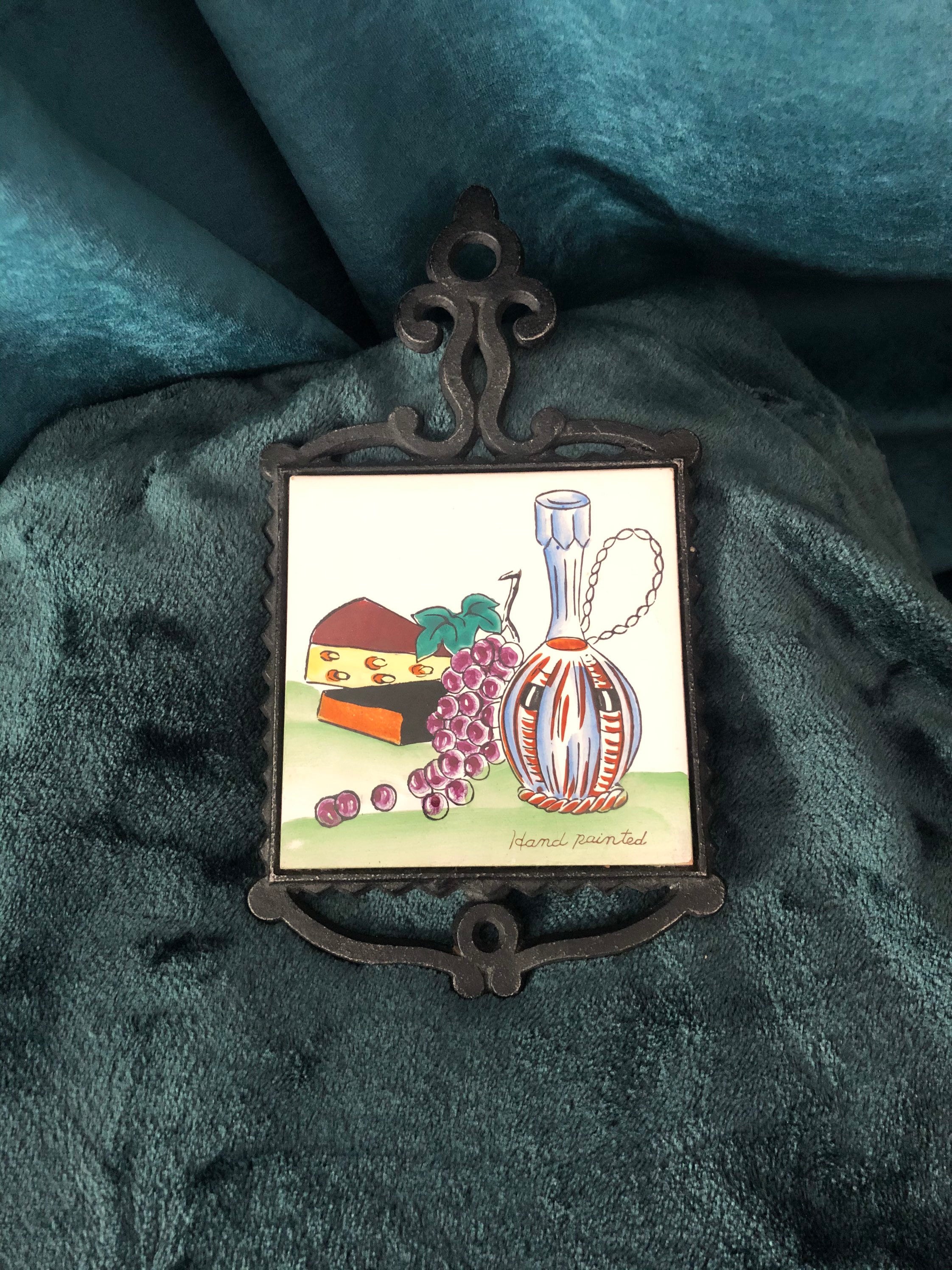 Vtg FM Hand Painted Cast Iron Trivet With Ceramic Tile Japan - Etsy