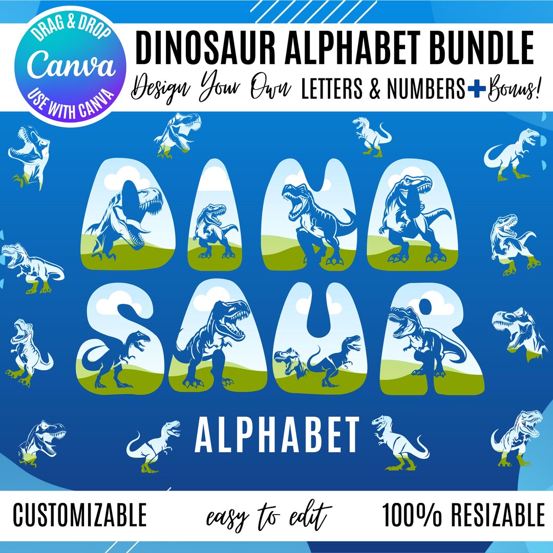 Dinosaur Alphabet Canva Frames Bundle: Editable Letters, Numbers ...