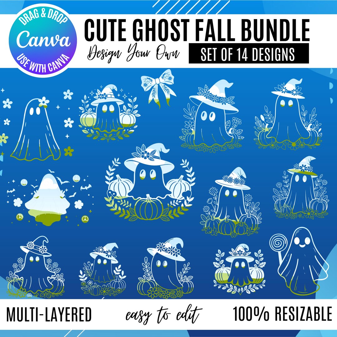 Canva Fall Bundle, Canva Fall Ghost Designs, Canva Ghost Fall Clipart ...