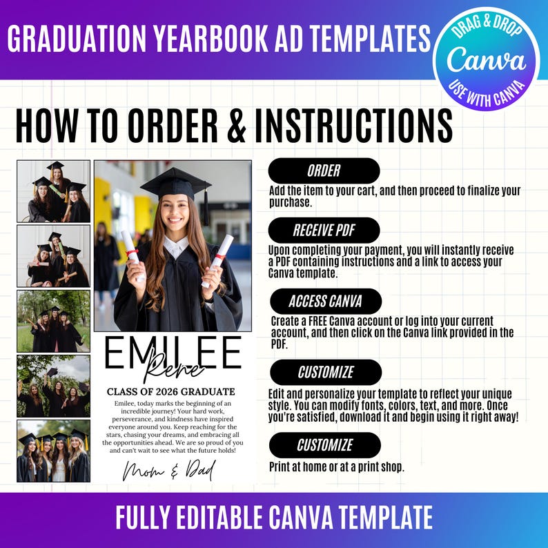 Canva Graduation Yearbook Ad Templates, Full, Half, Quarter Page ...