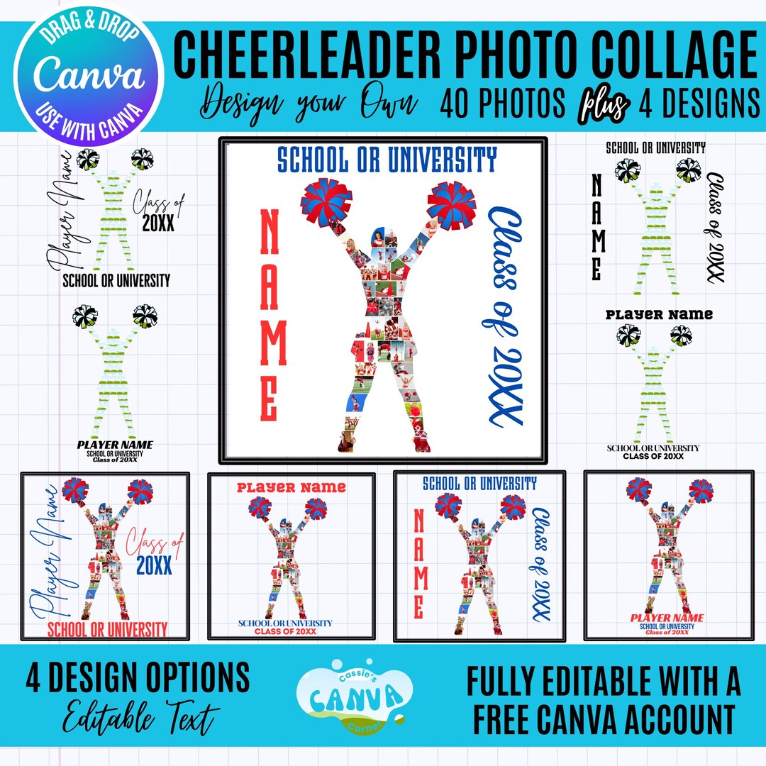 Cheerleading Photo Collage Template: Editable Canva Frame (digital ...
