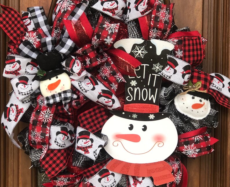 Let It Snow Snowman Buffalo Check Winter Wreath Holiday | Etsy