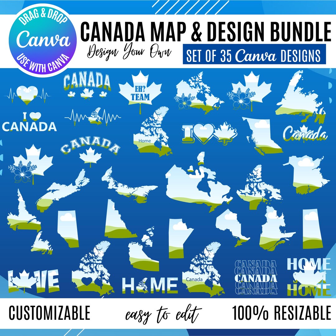 Canada Map Canva Bundle, Canadian Design Elements (digital Download) - Etsy